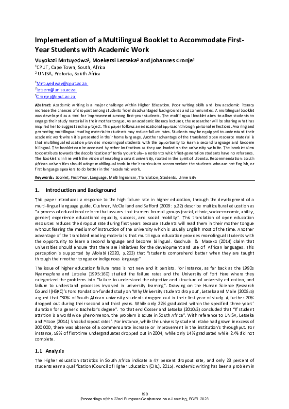 (PDF) Implementation of a Multilingual Booklet to Accommodate First ...