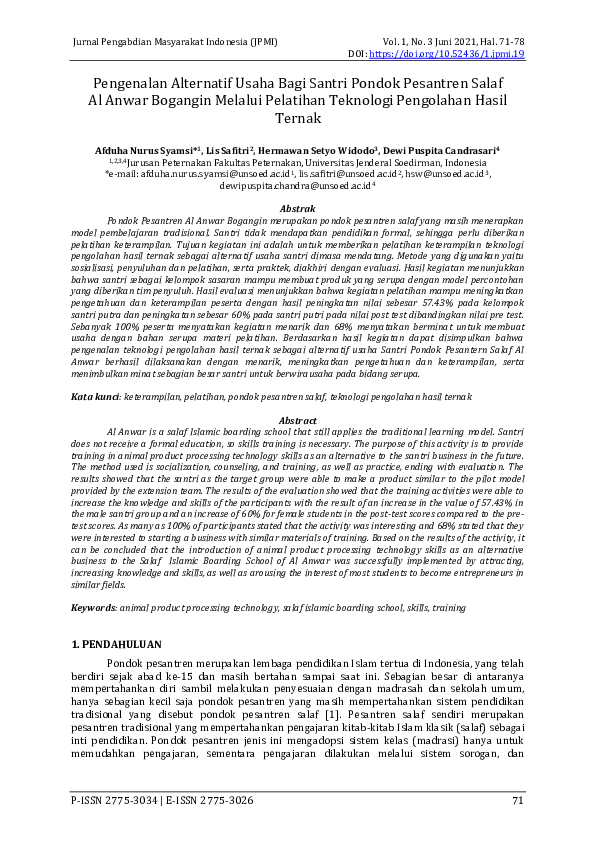 (PDF) Pengenalan Alternatif Usaha Bagi Santri Pondok Pesantren Salaf Al Anwar Bogangin Melalui ...
