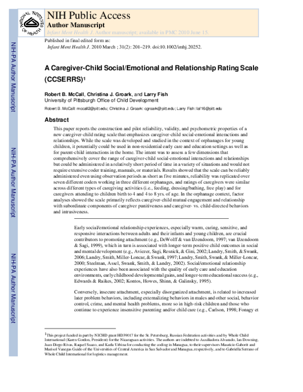 (PDF) A caregiver-child socioemotional and relationship rating scale