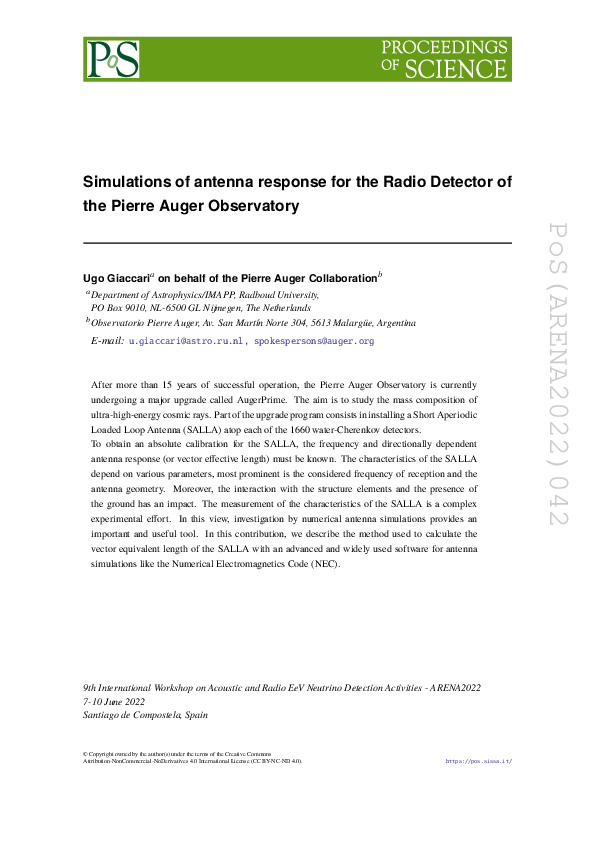 (PDF) Simulations of the antenna response for the Auger Radio Detector