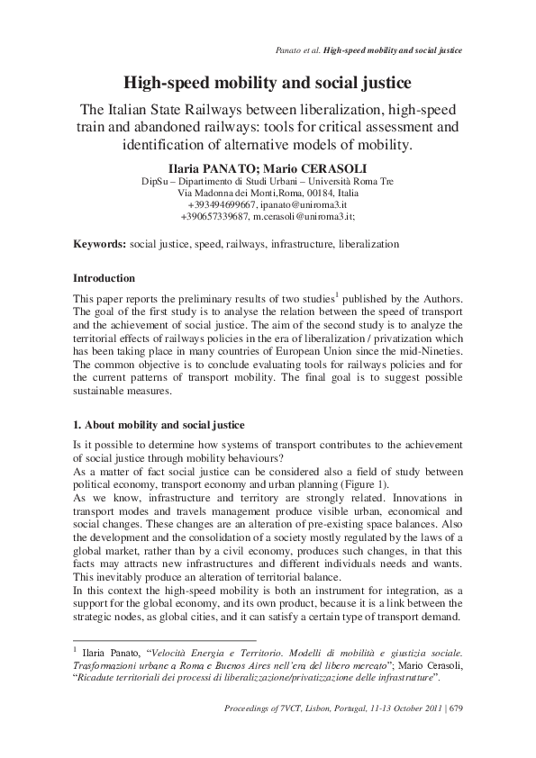 (PDF) High-speed mobility and social justice: the Italian State ...