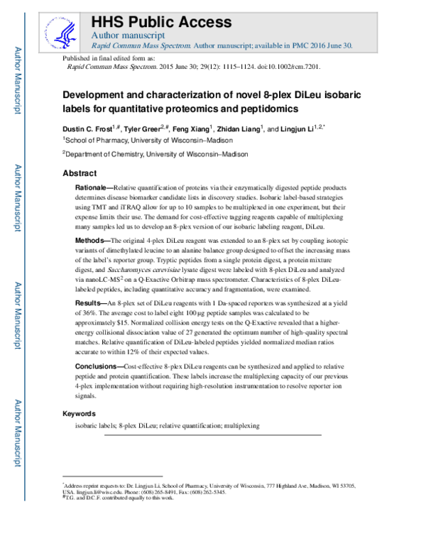 (PDF) Development and characterization of novel 8-plex DiLeu isobaric ...