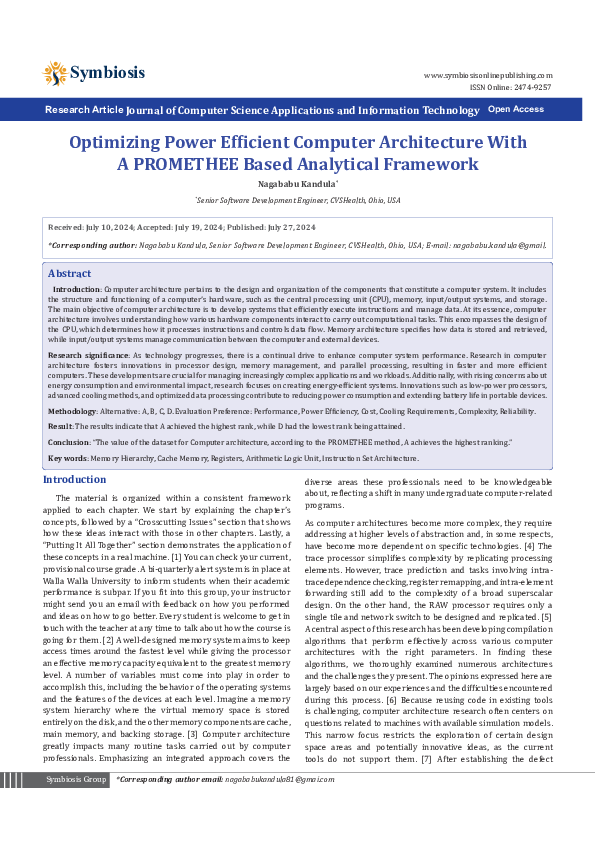 (PDF) Optimizing Power Efficient Computer Architecture With A PROMETHEE Based Analytical Framework