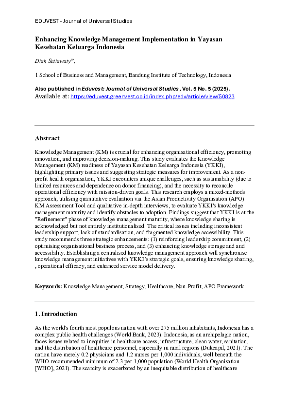(PDF) Enhancing Knowledge Management Implementation in Yayasan ...