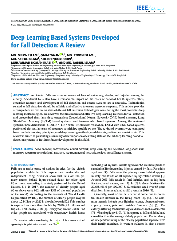 (PDF) Deep Learning Based Systems Developed for Fall Detection: A Review