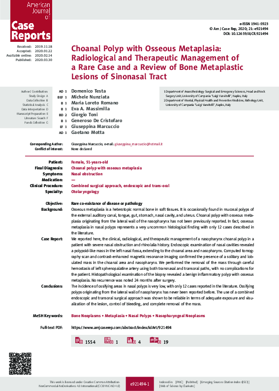 (PDF) Choanal Polyp with Osseous Metaplasia: Radiological and ...