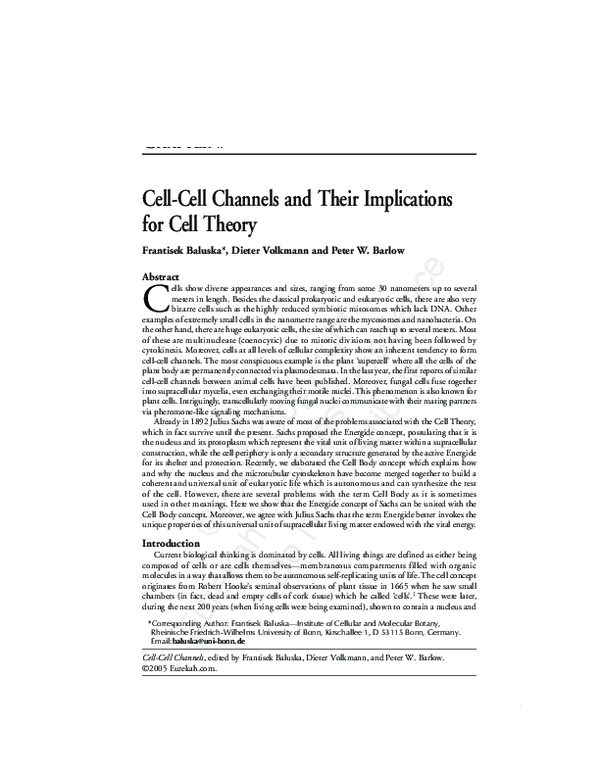 (PDF) Cell-Cell Channels and Their Implications for Cell Theory