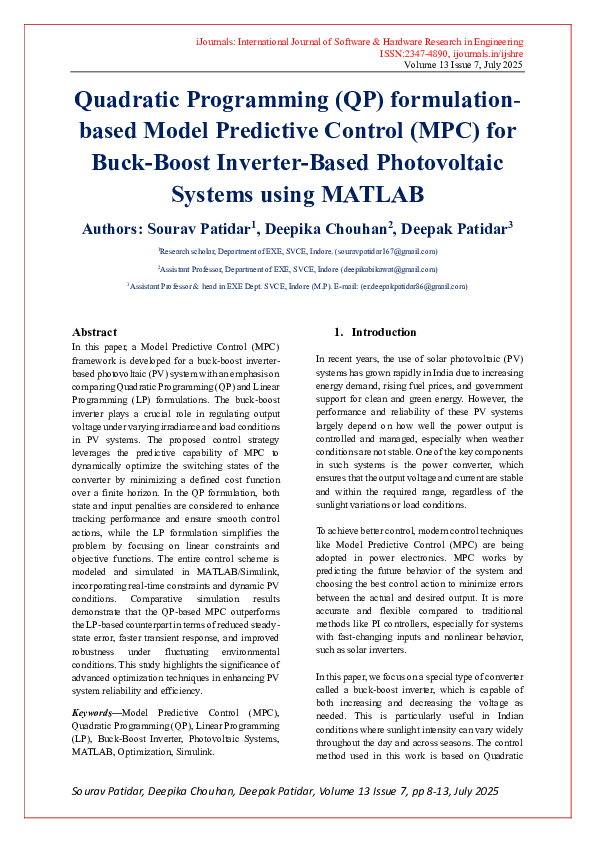 (PDF) Quadratic Programming (QP) formulationbased Model Predictive Control (MPC) for Buck-Boost ...