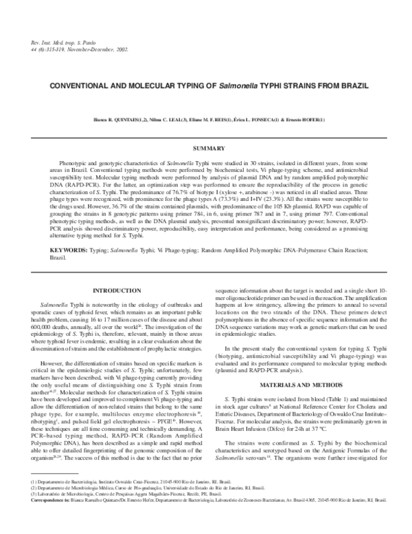 (PDF) Conventional and molecular typing of Salmonella typhi strains ...
