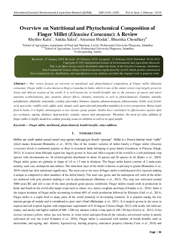 (PDF) Overview on Nutritional and Phytochemical Composition of Finger Millet (Eleusine Coracana ...