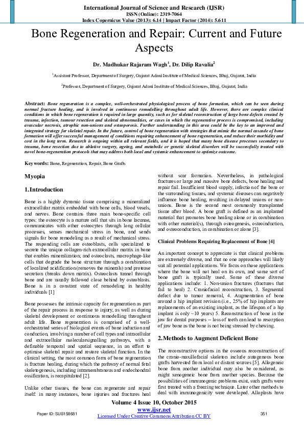 (PDF) Bone Regeneration and Repair: Current and Future Aspects