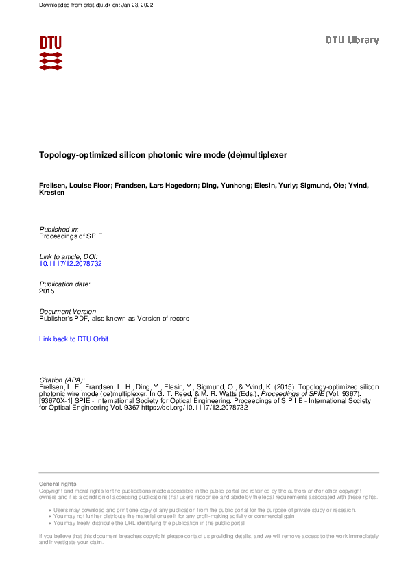 (PDF) Topology-optimized silicon photonic wire mode (de)multiplexer