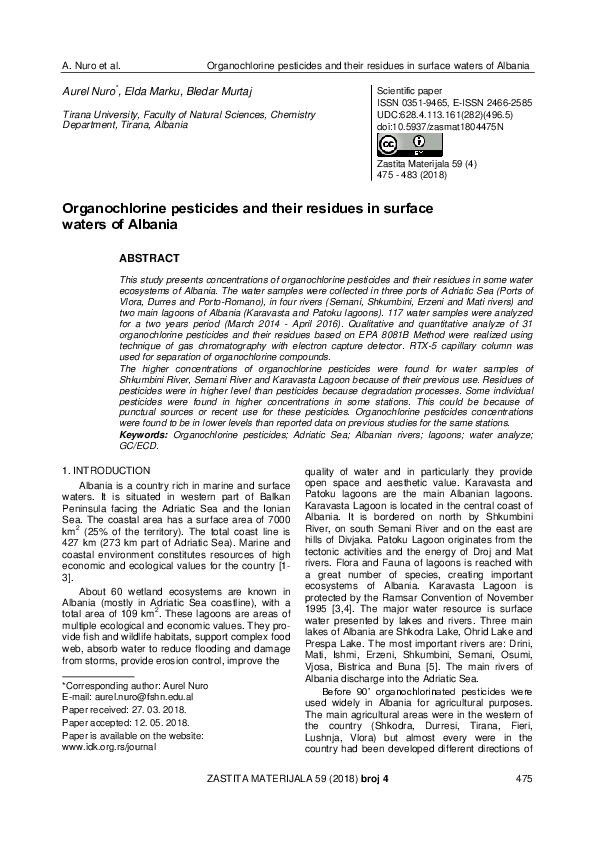 (PDF) Organochlorine pesticides and their residues in surface waters of ...