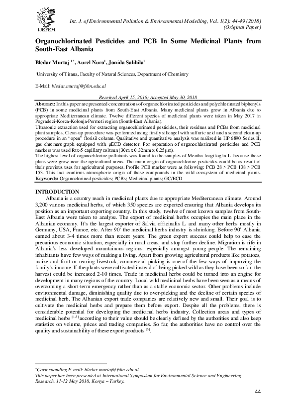 (PDF) Organochlorinated Pesticides and PCB In Some Medicinal Plants ...