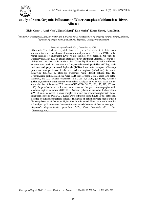 (PDF) Study of Some Organic Pollutants in Water Samples of Shkumbini ...
