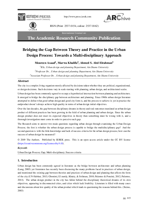 (PDF) Bridging the Gap Between Theory and Practice in the Urban Design Process: Towards a Multi ...