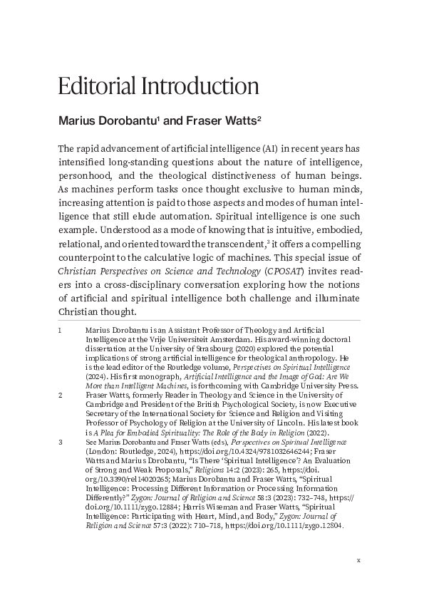 (PDF) Editorial Introduction to the CPOSAT special issue on Artificial and Spiritual Intelligence