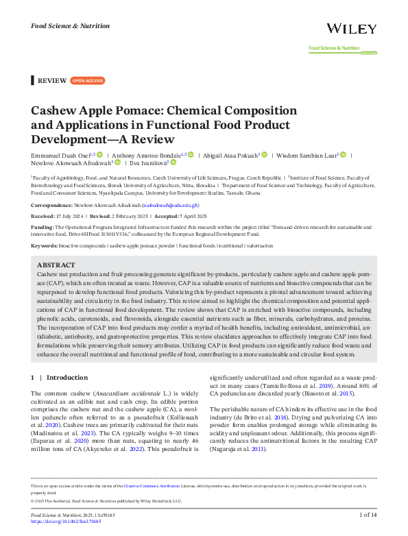 (PDF) Cashew Apple Pomace: Chemical Composition and Applications in Functional Food Product ...