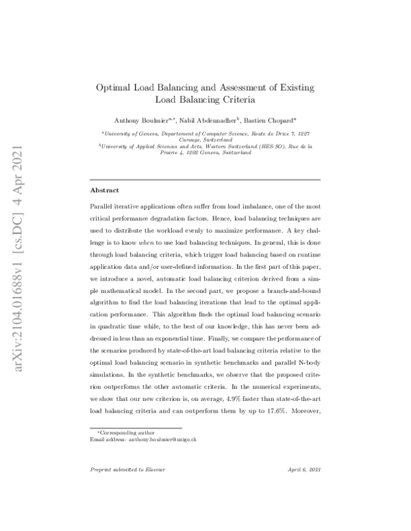 (PDF) Optimal load balancing and assessment of existing load balancing criteria