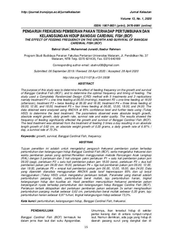 (PDF) Pengaruh Frekuensi Pemberian Pakan Terhadap Pertumbuhan Dan ...