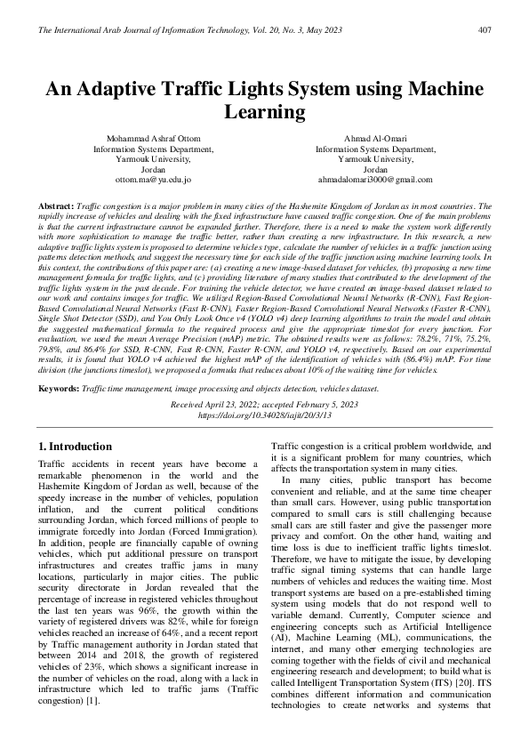 (PDF) An Adaptive Traffic Lights System using Machine Learning