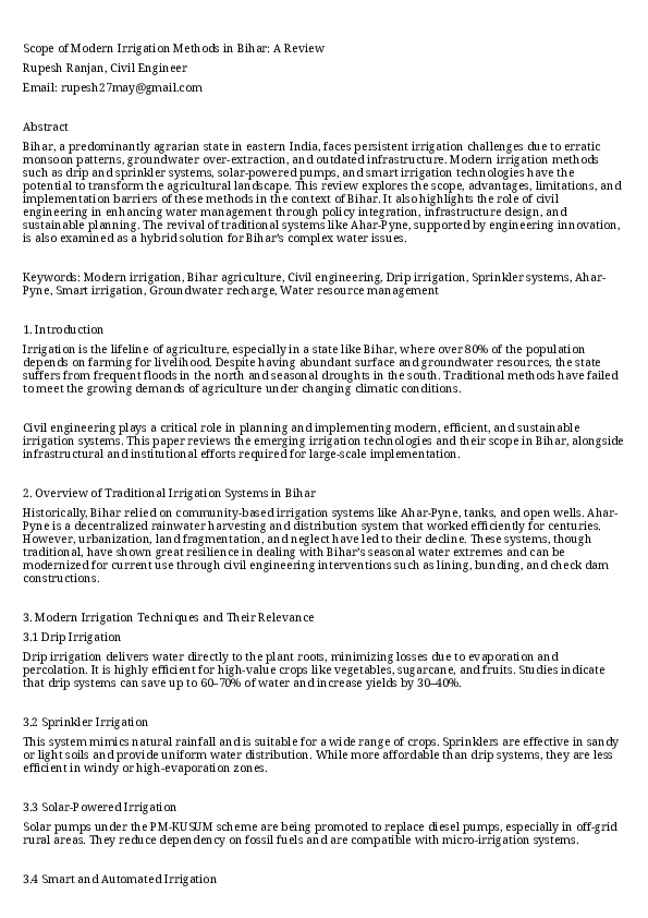 (PDF) Scope of Modern Irrigation Methods in Bihar: A Review