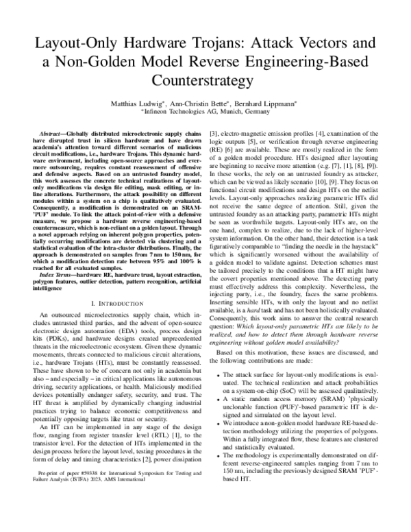 (PDF) Layout-Only Hardware Trojans: Attack Vectors and a Non-Golden Model Reverse Engineering ...