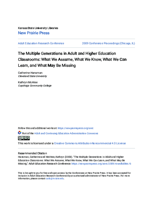 (PDF) The Multiple Generations in Adult and Higher Education Classrooms ...