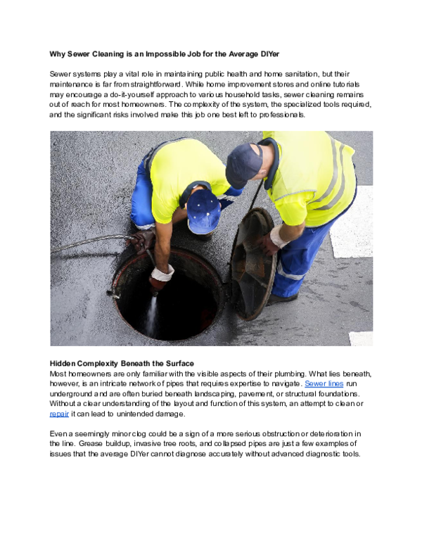 (PDF) Why Sewer Cleaning is an Impossible Job for the Average DIYer