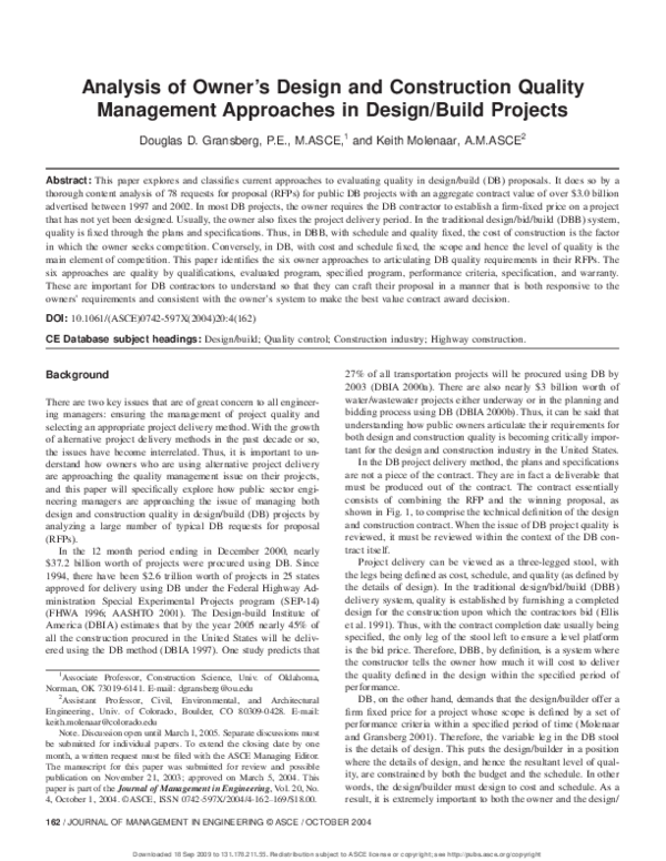 (PDF) Analysis of Owner’s Design and Construction Quality Management ...