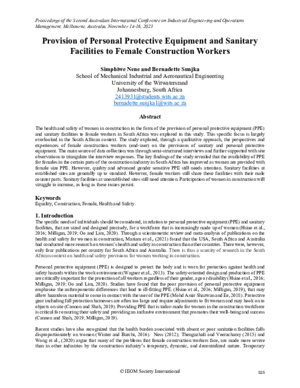 (PDF) Provision of Personal Protective Equipment and Sanitary ...