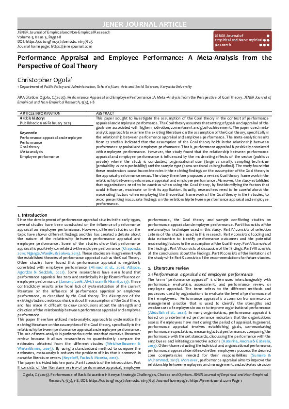 (PDF) Performance Appraisal and Employee Performance: A Meta-Analysis ...