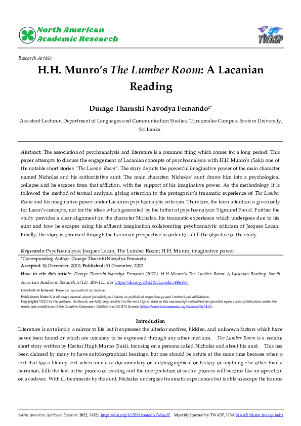 (PDF) H.H. Munro's The Lumber Room: A Lacanian Reading