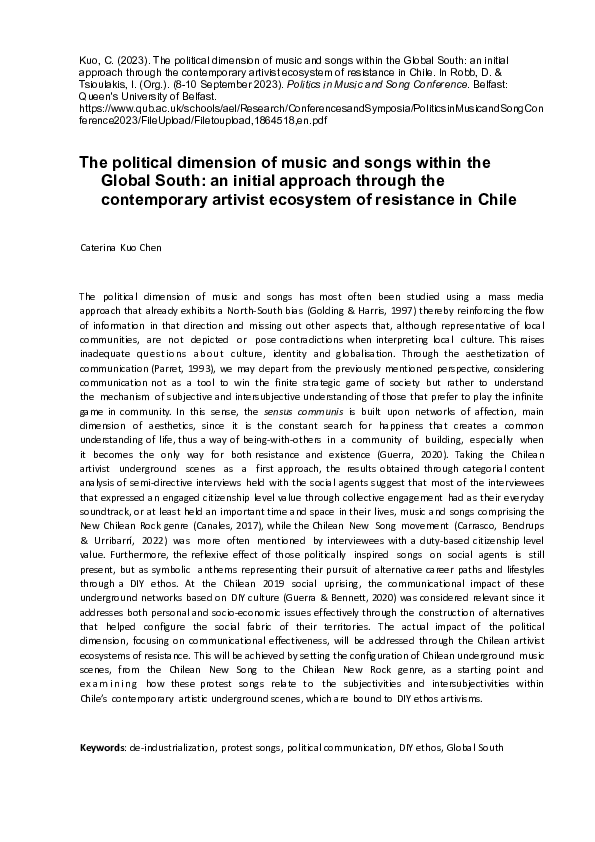(PDF) The political dimension of music and songs within the Global ...