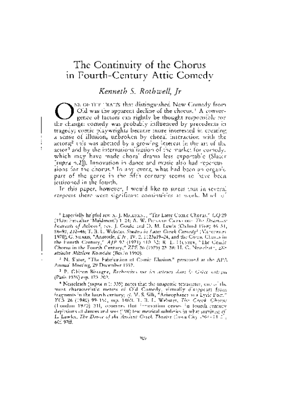 (PDF) The Continuity of the Chorus In Fourth-Century Attic Comedy
