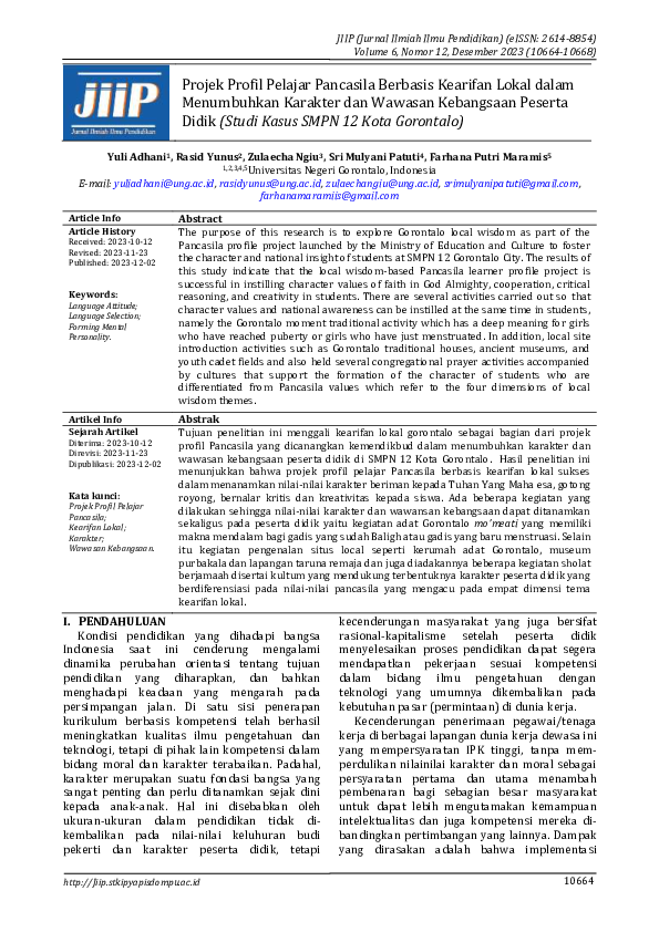(PDF) Projek Profil Pelajar Pancasila Berbasis Kearifan Lokal dalam Menumbuhkan Karakter dan ...