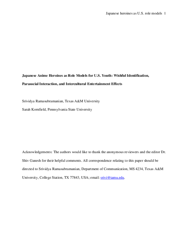 (PDF) Japanese Anime Heroines as Role Models for U.S. Youth: Wishful ...