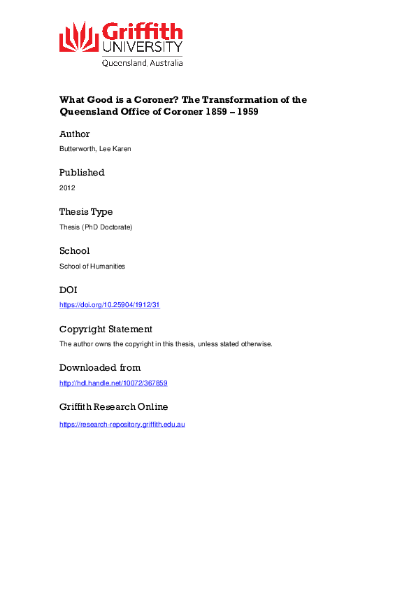 (PDF) What Good is a Coroner? The Transformation of the Queensland ...