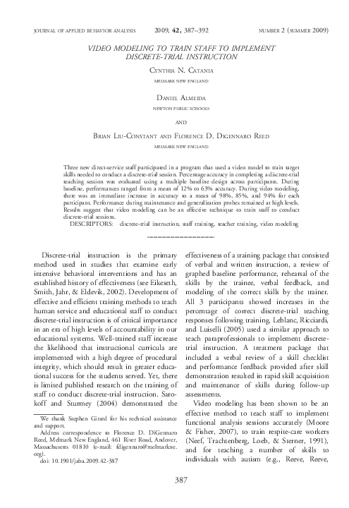 (PDF) Video Modeling to Train Staff to Implement Discrete‐Trial Instruction