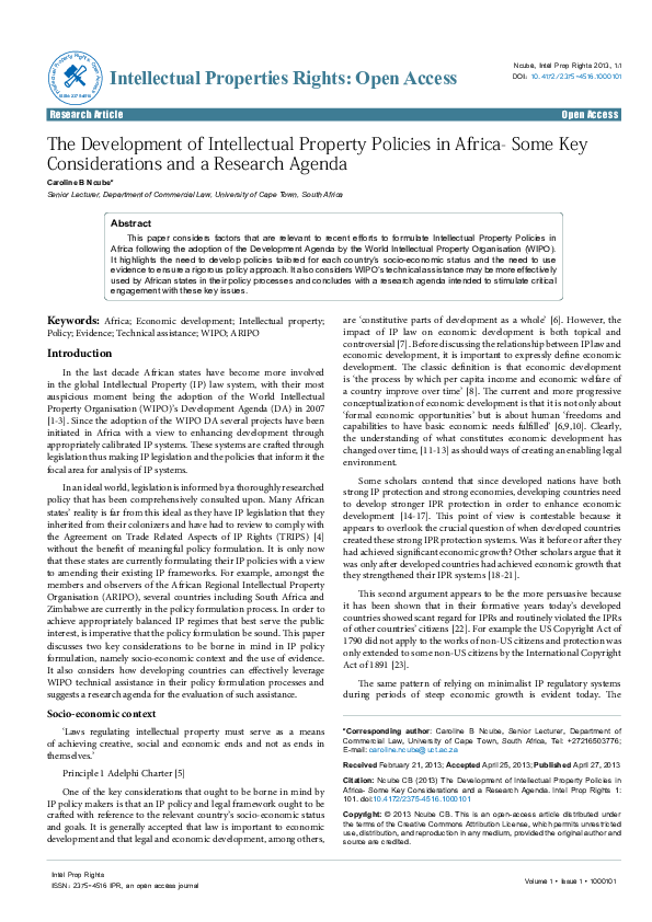 (PDF) The development of Intellectual Property Policies in Africa- some ...