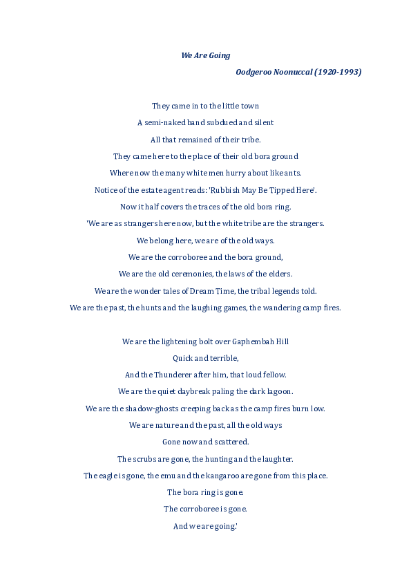 (PDF) We Are Going by Oodgeroo Noonuccal