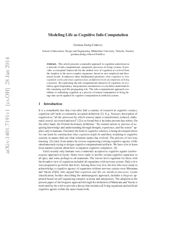 (PDF) Modeling Life as Cognitive Info-computation