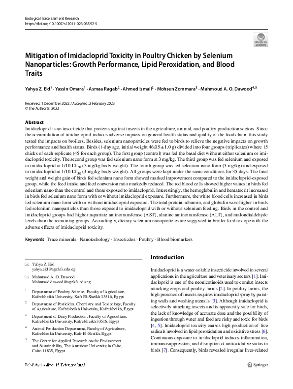 (PDF) Mitigation of Imidacloprid Toxicity in Poultry Chicken by ...