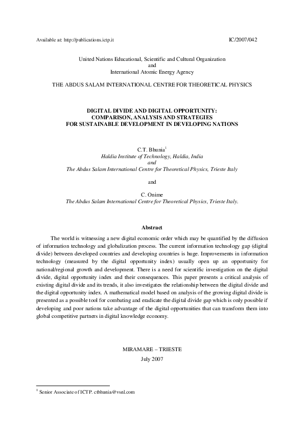(PDF) Digital Divide and Digital Opportunity: Comparison, Analysis and ...