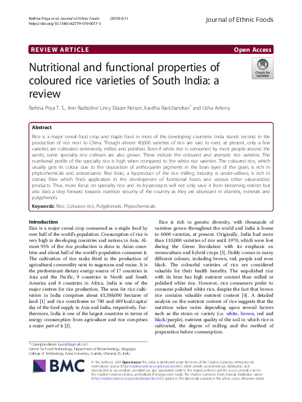 (PDF) Nutritional and functional properties of coloured rice varieties ...