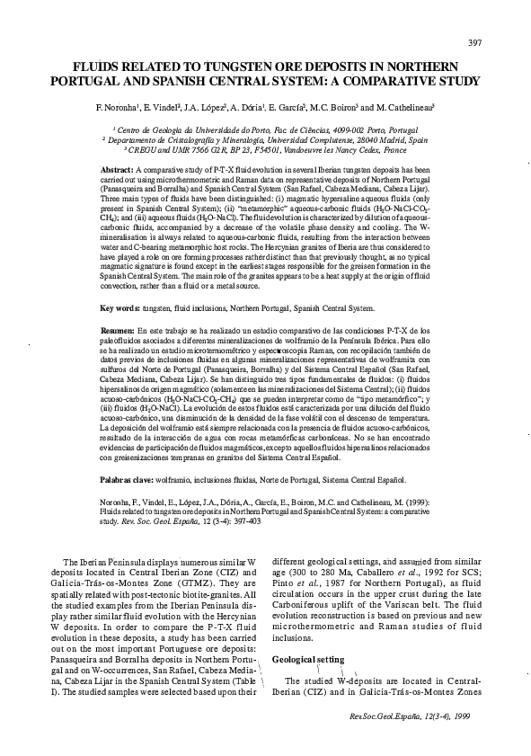 (PDF) Fluids related to tungsten ore deposits in Northern Portugal and ...