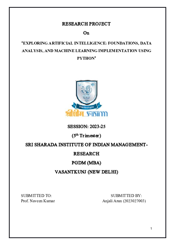 (PDF) Exploring Artificial Intelligence: Foundations, Data Analysis and Machine Learning ...