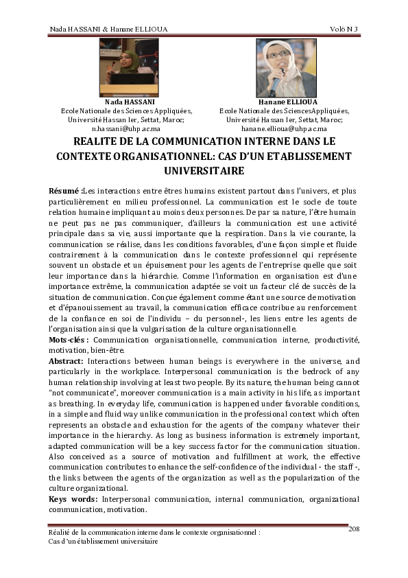 (PDF) Realite De La Communication Interne Dans Le Contexte ...