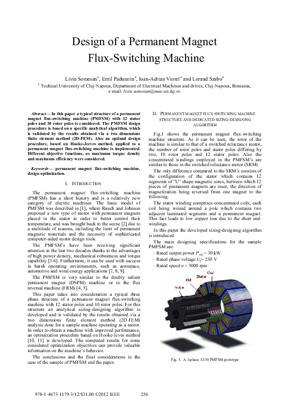 (PDF) Design of a permanent magnet flux-switching machine