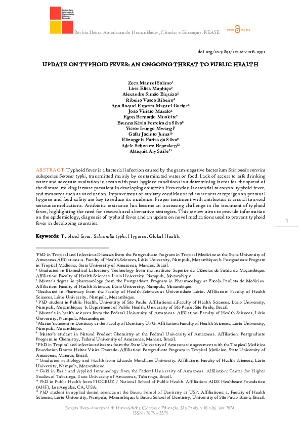 (PDF) Update on Typhoid Fever: An Ongoing Threat to Public Health